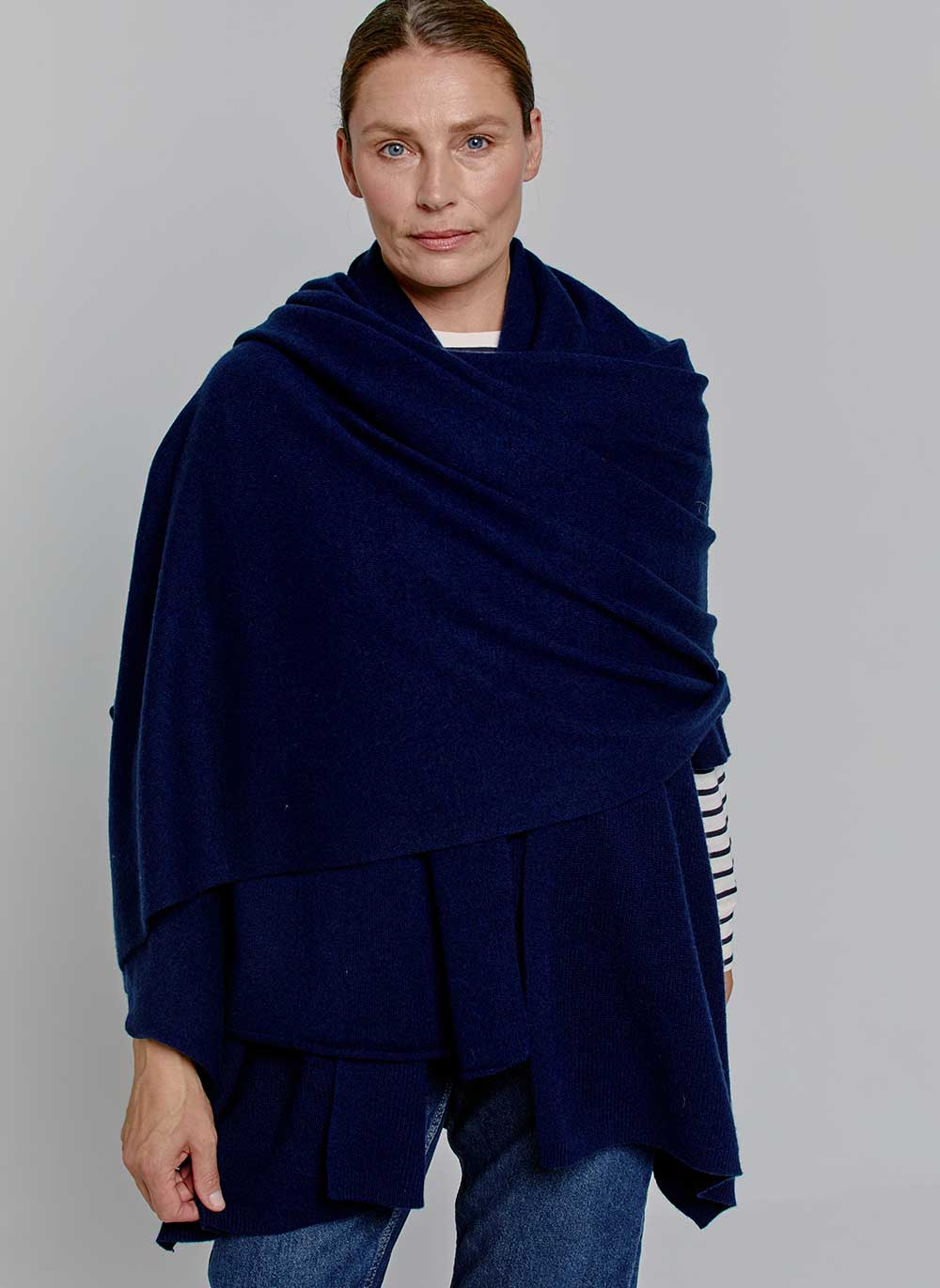 Cashmere Travel Wrap - Navy & Cashmere & Cotton