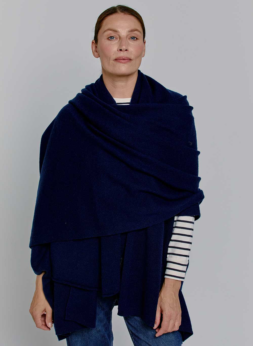 Cashmere Travel Wrap - Navy & Cashmere & Cotton