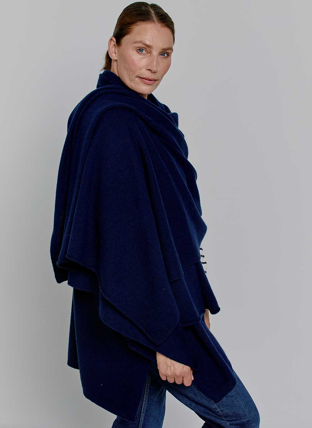 Cashmere Travel Wrap - Navy & Cashmere & Cotton